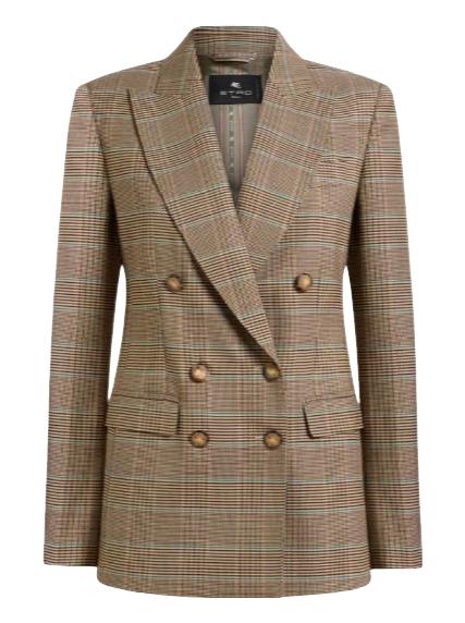 ETRO Etro Double-Breasted Stretch Wool Jacket with Prince of Wales Motif